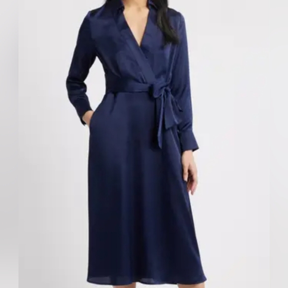 Tahari | Dresses | Tahari 6 Jewel Tone Satin Longsleeve Shirtdress ...